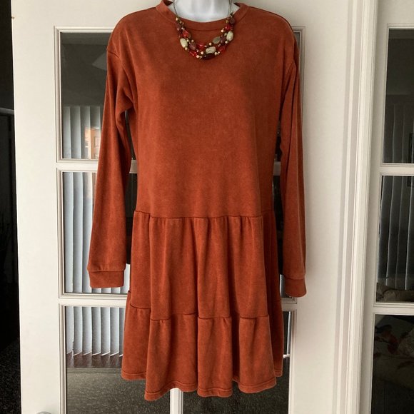 wild fable | Dresses | Wild Fable Rust Velour Look Drop Waist Tiered ...